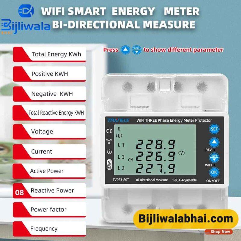 Taxnel 3 Phase Smart WIFI Meter 100A Bidirectional - Bijli Wala Bhai